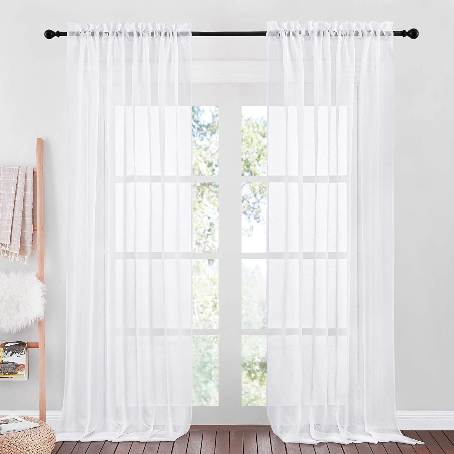 Sheer Curtains for Hall Room - Rod Pocket Faux Linen Sheer Curtains 95 ...