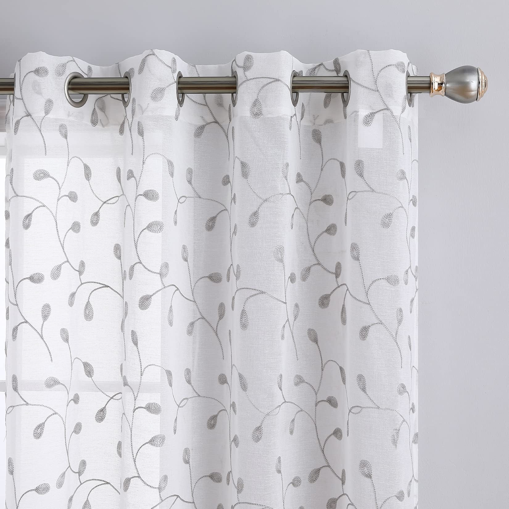 Sheer Embroidered Curtains for Living Room Transparent Sheers Drapes ...