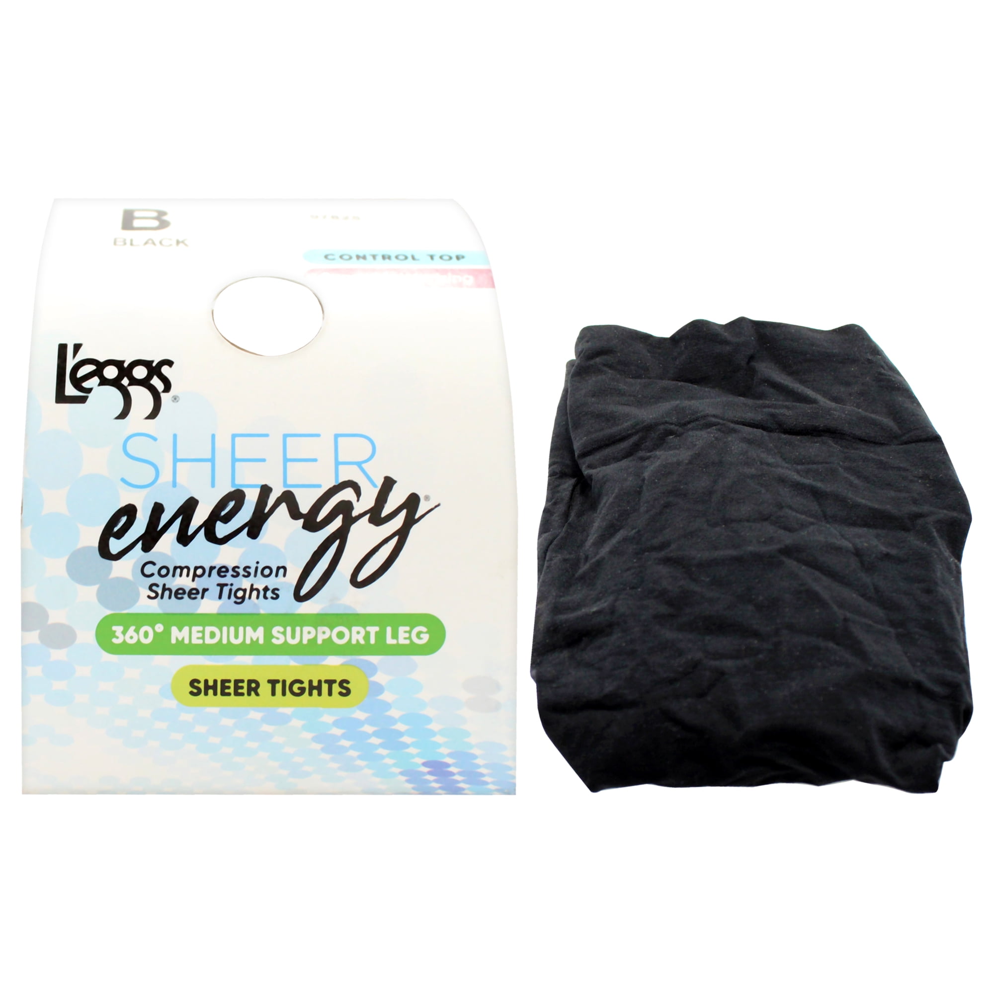 Sheer Energy Compression Sheer Tights 360 Medium Support - LSE108 Black by Leggs for Women - 1 ...