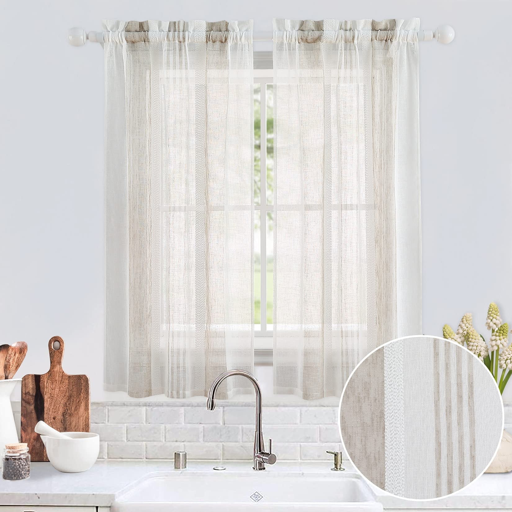 Sheer Farmhouse Cafe Curtain 30 inch Length Beige Sheer Bathroom ...