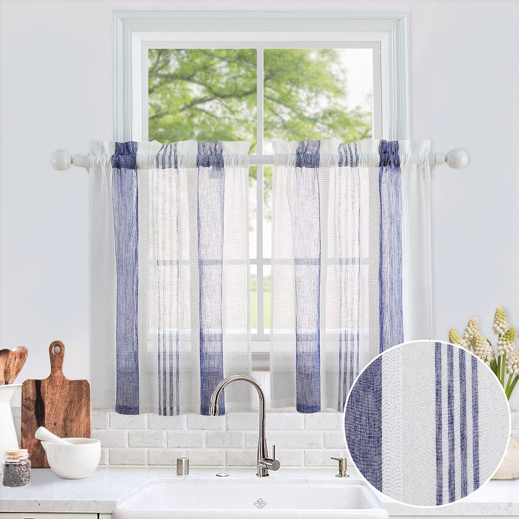 Sheer Farmhouse Cafe Curtain 30 inch Length Beige Sheer Bathroom ...