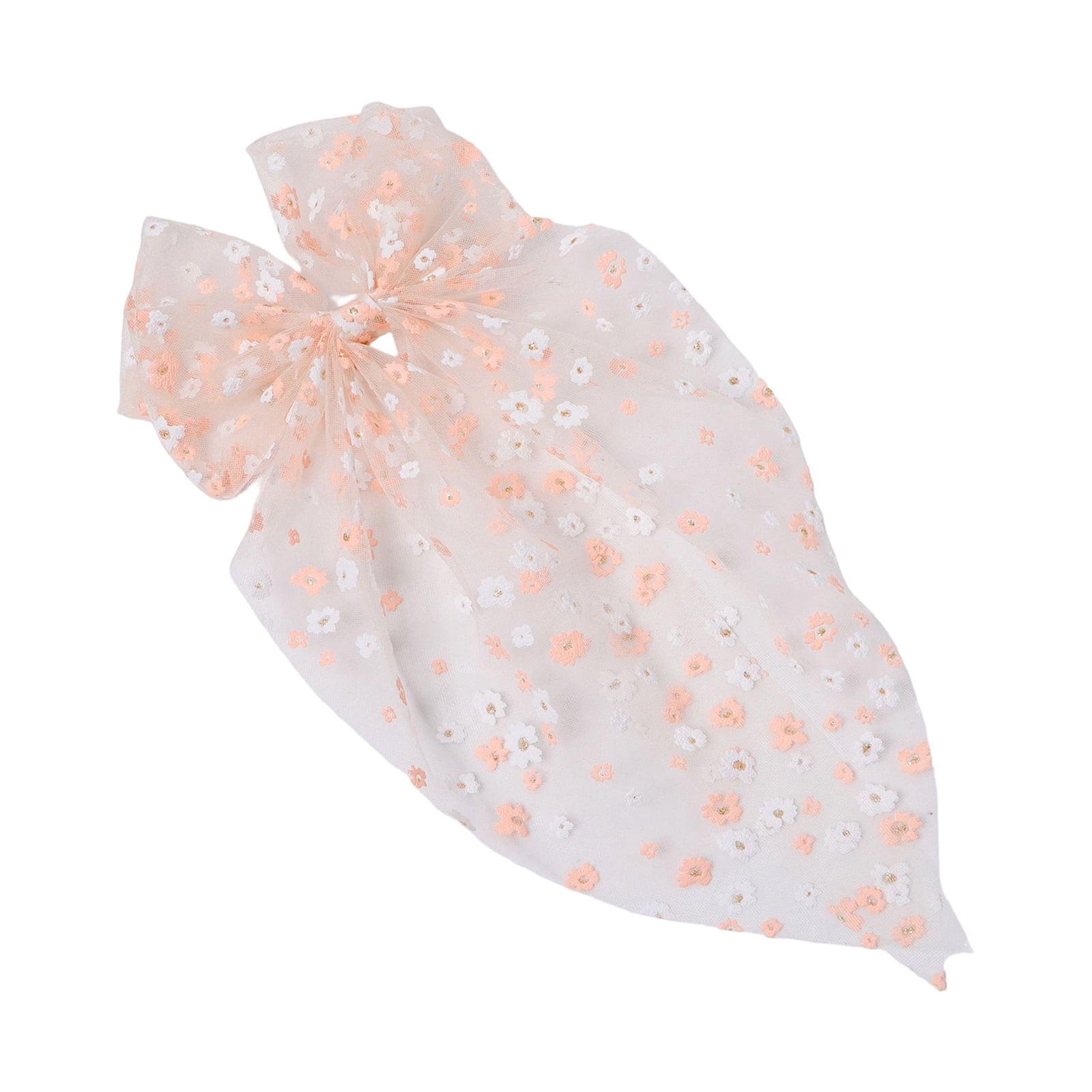 Sheer Floral Bow Hair Clip, Oversized Mesh Back Hair Accent, with Long ...