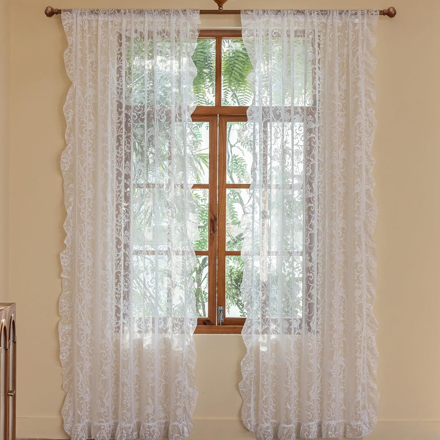 Sheer Floral Curtains 108 Inches Long - Romantic White Lace Curtains ...