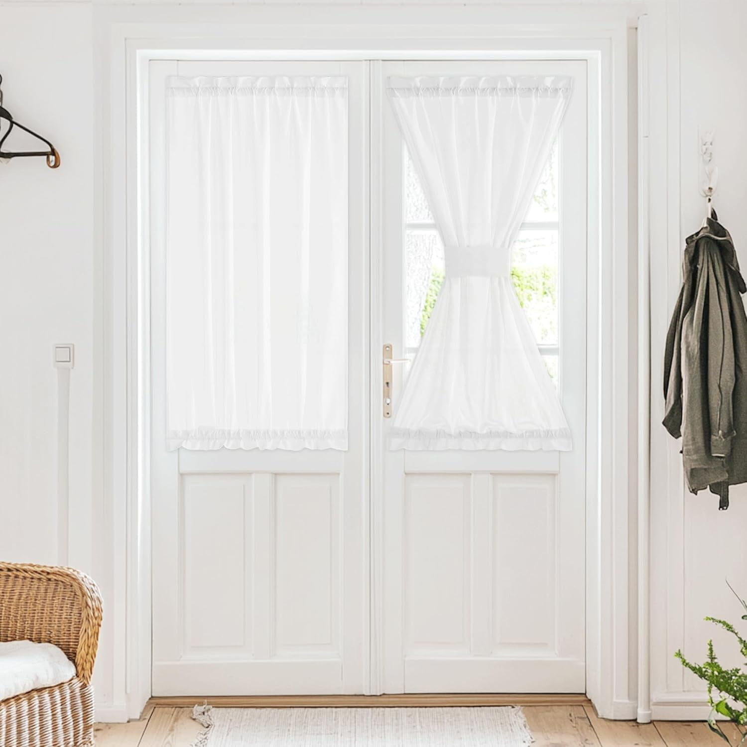 Sheer French Door Curtain for Front Door, Privacy Non-See-Through Light ...