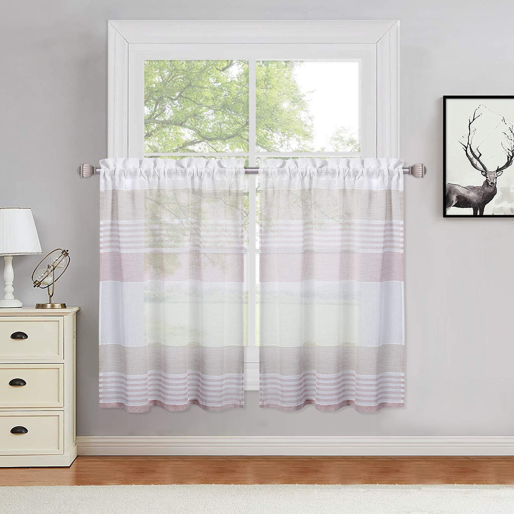 Sheer Kitchen Window Curtains, Splicing Striped Design Bathroom Window ...