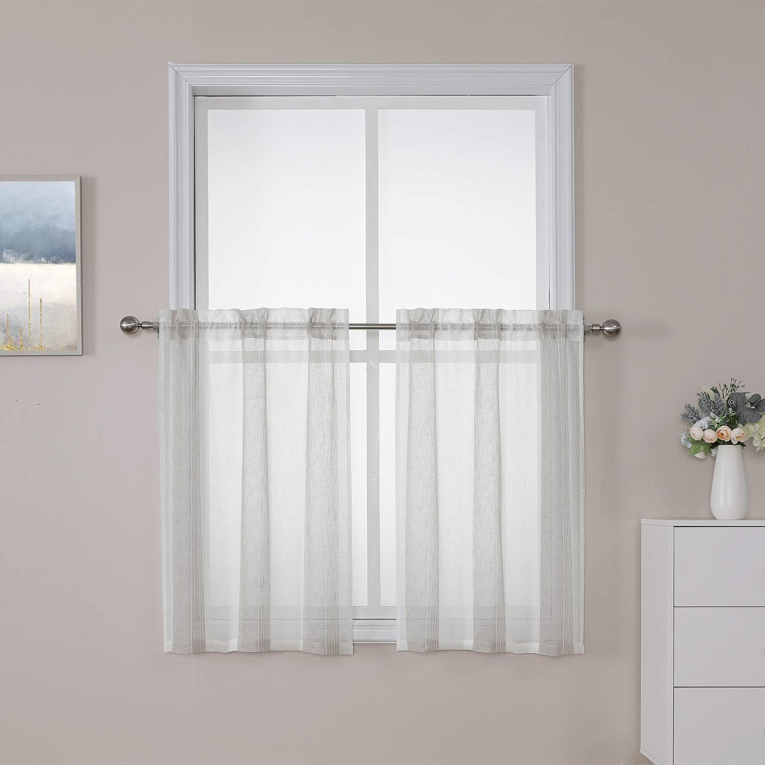 Sheer Kitchen Window Curtains, Vertical Striped Design Bathroom Window ...