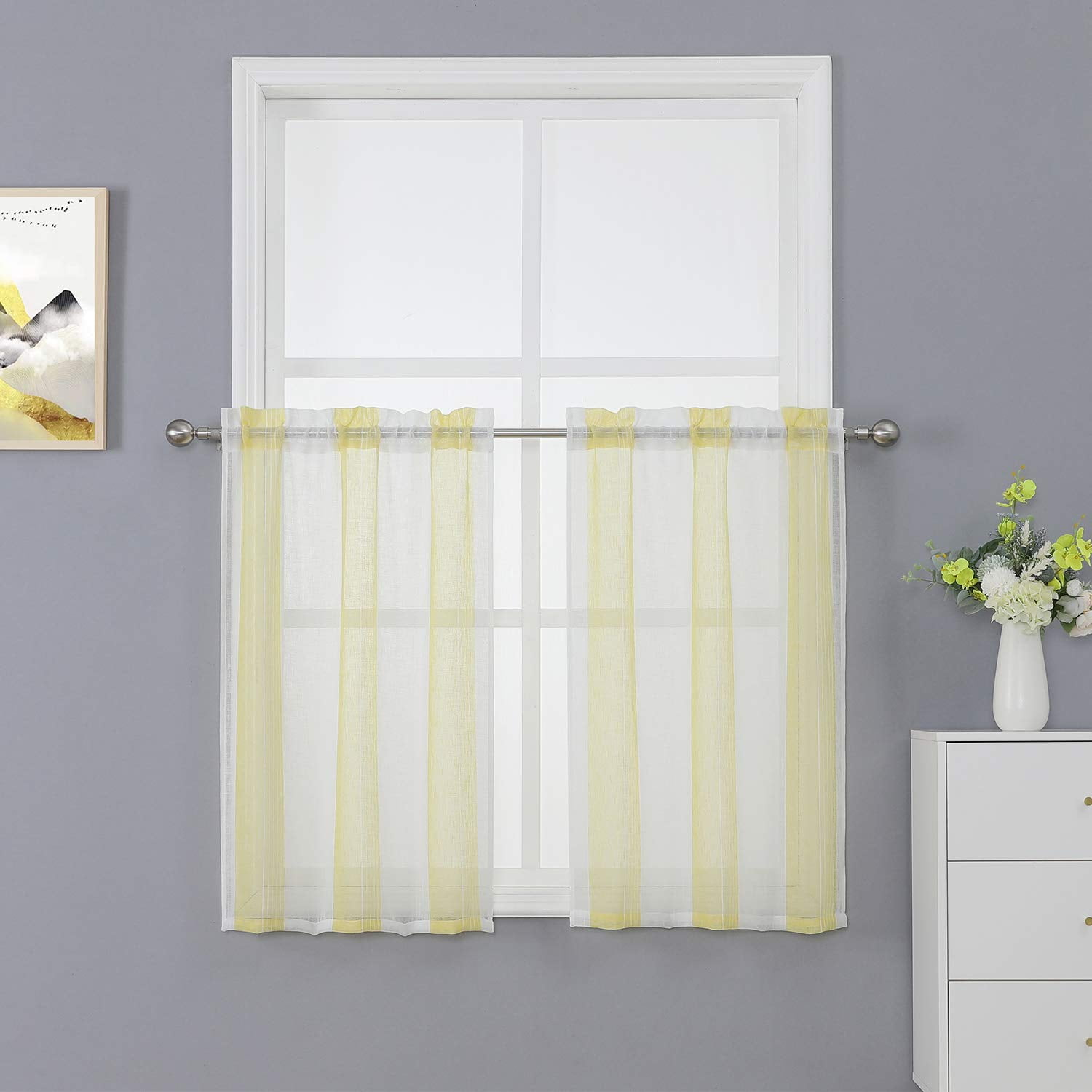 Sheer Kitchen Window Curtains, Vertical Striped Design Bathroom Window ...