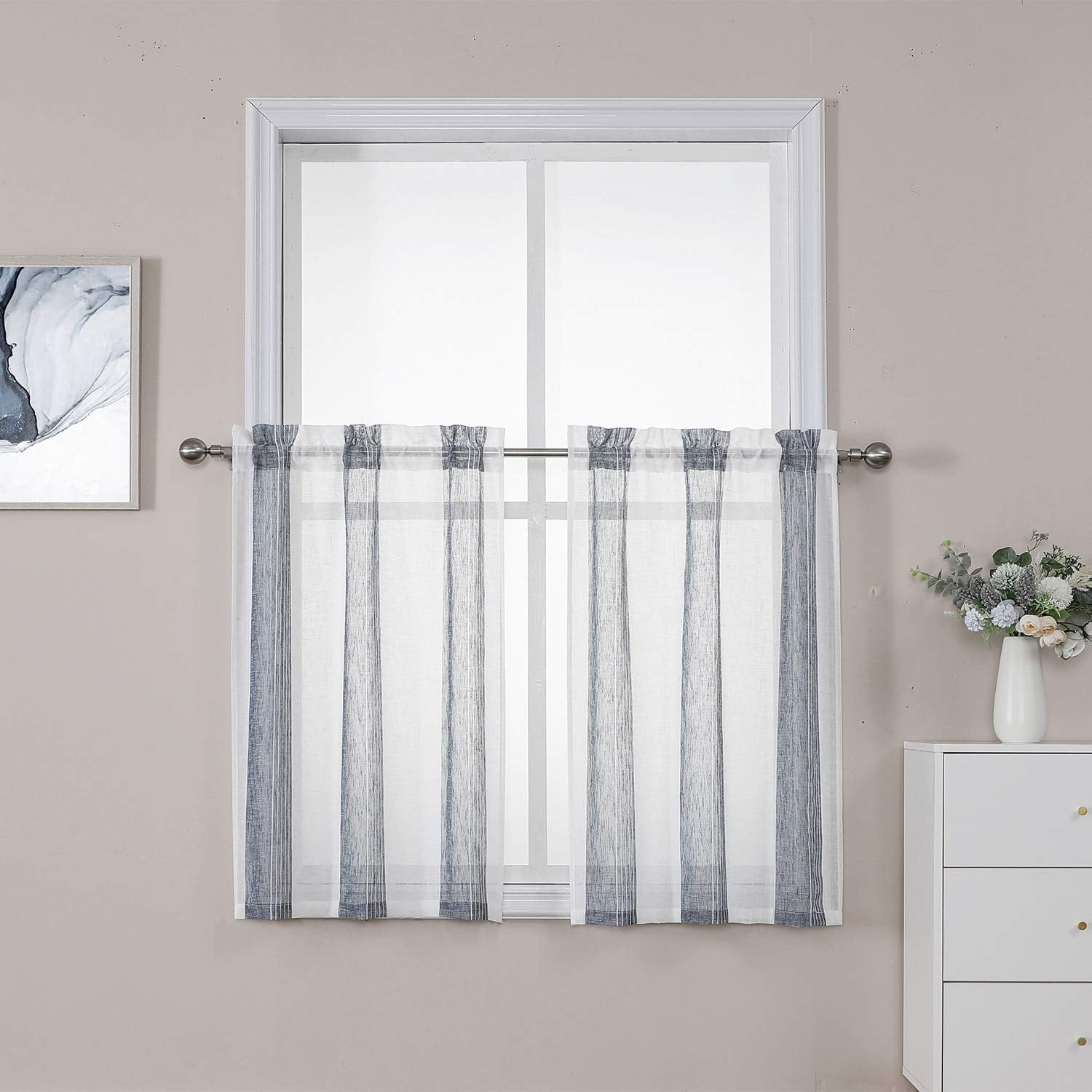 Sheer Kitchen Window Curtains, Vertical Striped Design Bathroom Window ...