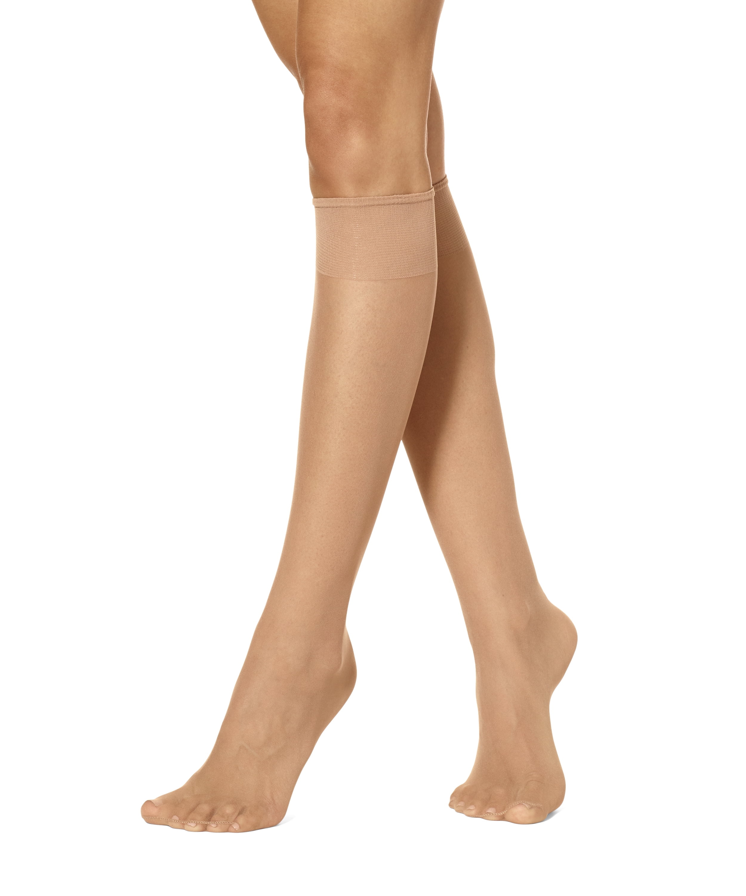 No nonsense Women's Sheer Knee Highs with Comfort Top 8 Pair Pack, Tan ...