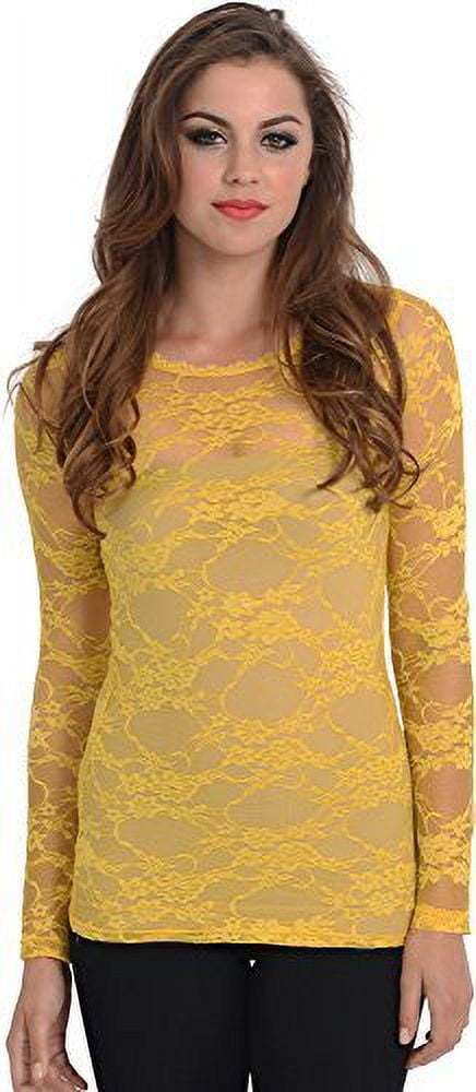 Sheer Lace Long Sleeve Top - Walmart.com