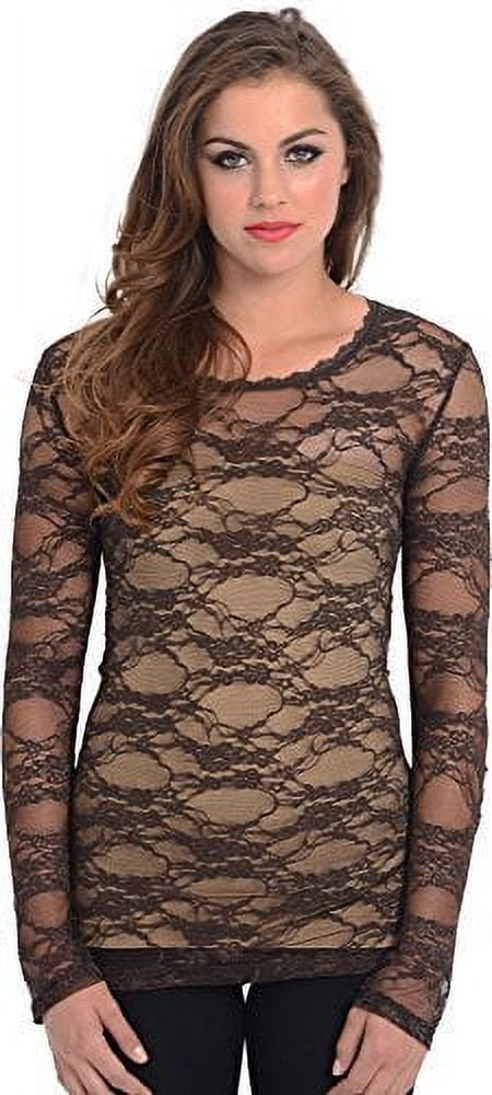 Sheer Lace Long Sleeve Top - Walmart.com