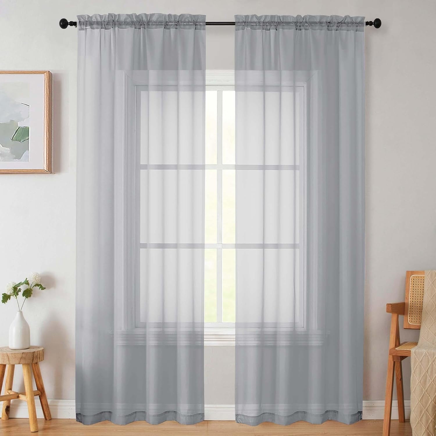 Sheer Light Grey Curtains for Bedroom Living Room 90 Inches Long 2 ...