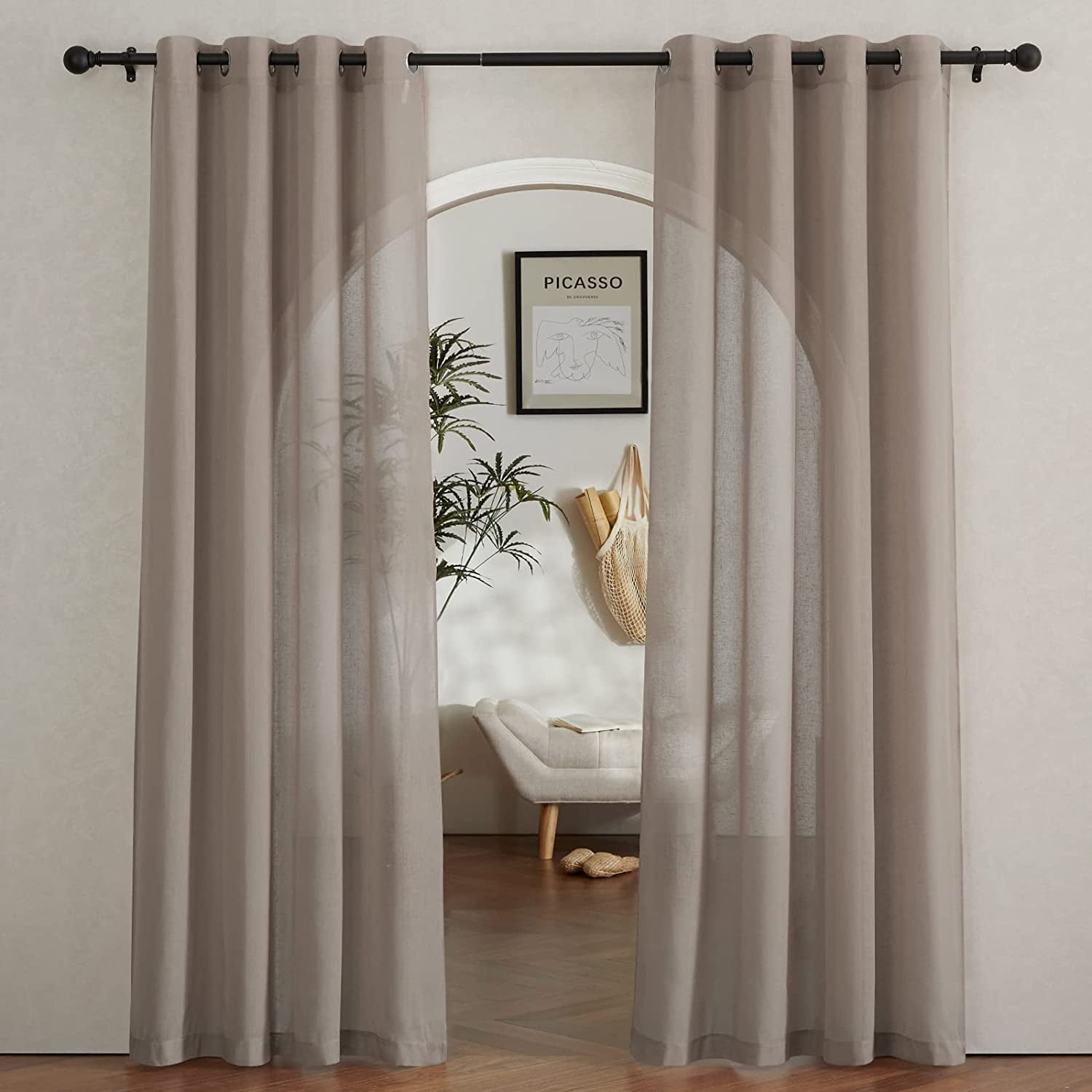 Sheer Linen Curtains for Windows 84 inch Length, (Burlap) Grommet Semi ...