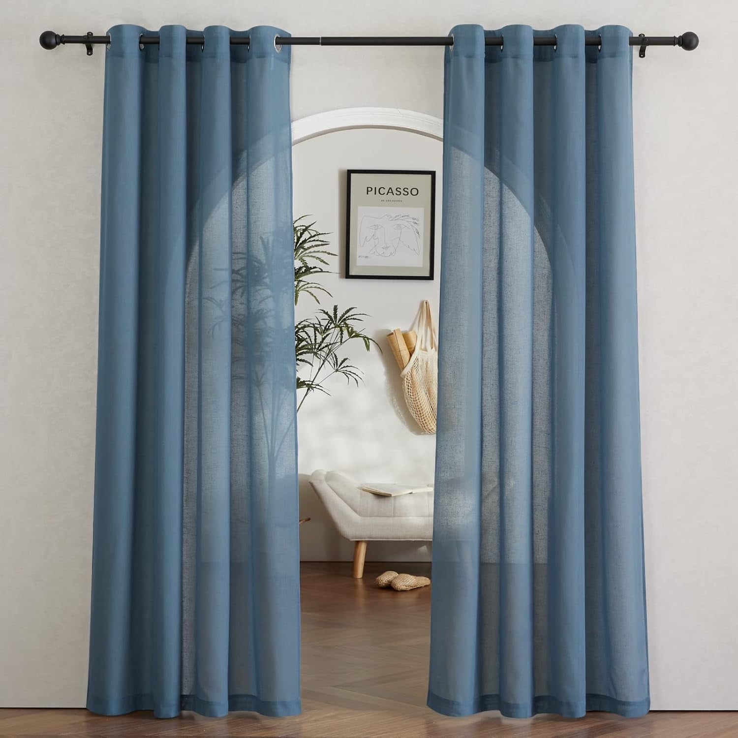 Sheer Linen Living Room Curtains with Grommet Semi-Sheer Balancing ...