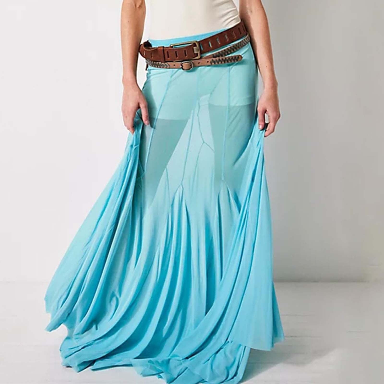 Sheer Maxi Skirt for Women Flowy Beach Cover Up Sexy Long Mesh Skirt ...