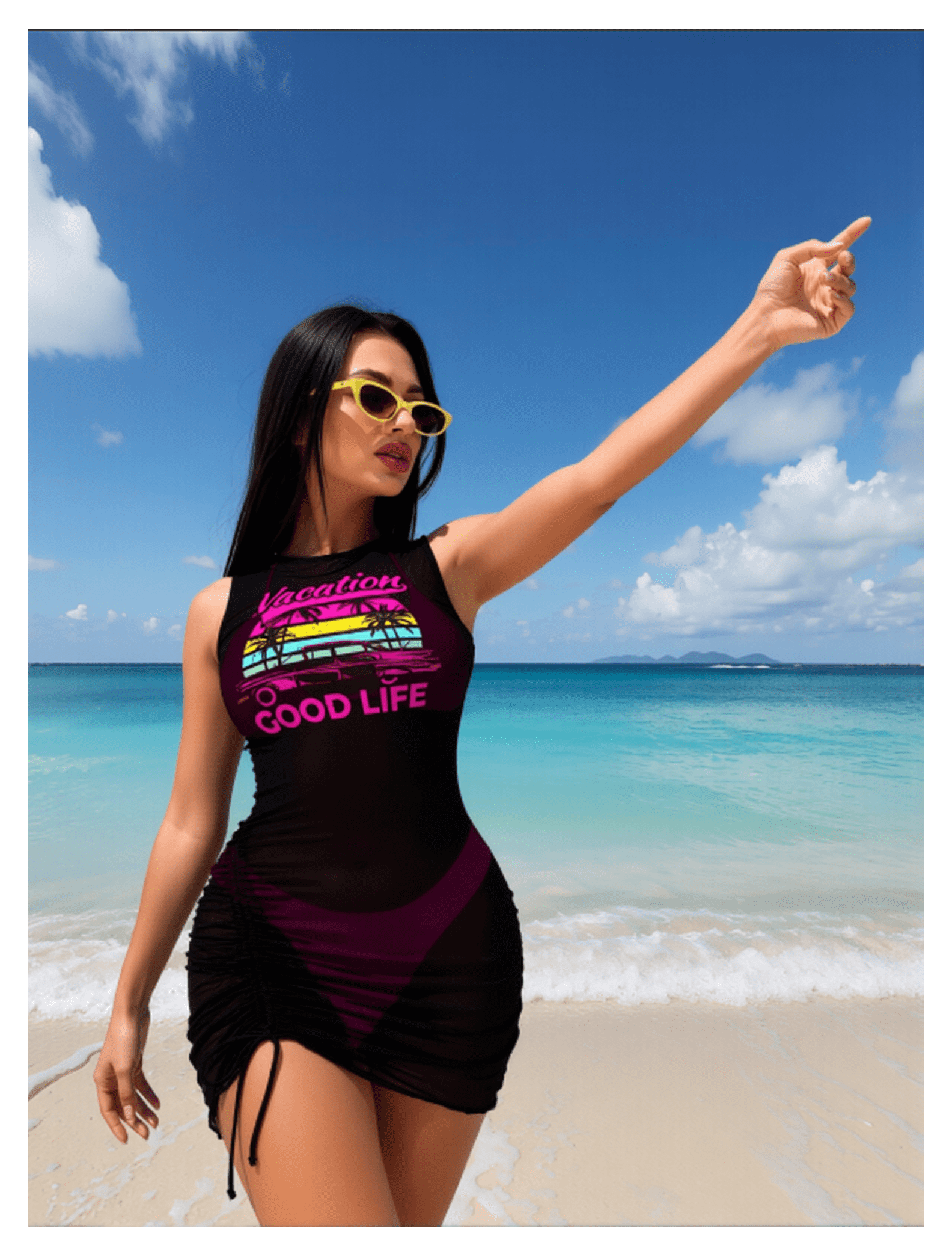 Sheer Mesh Cover Up Set - 3 Piece Pink Beach Kimono for Women; Sun ...