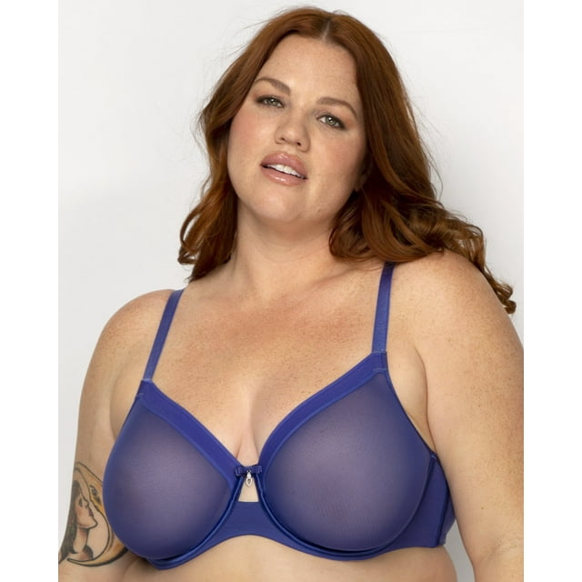 Sheer Mesh Full Coverage Unlined Underwire Bra Cosmic Blue