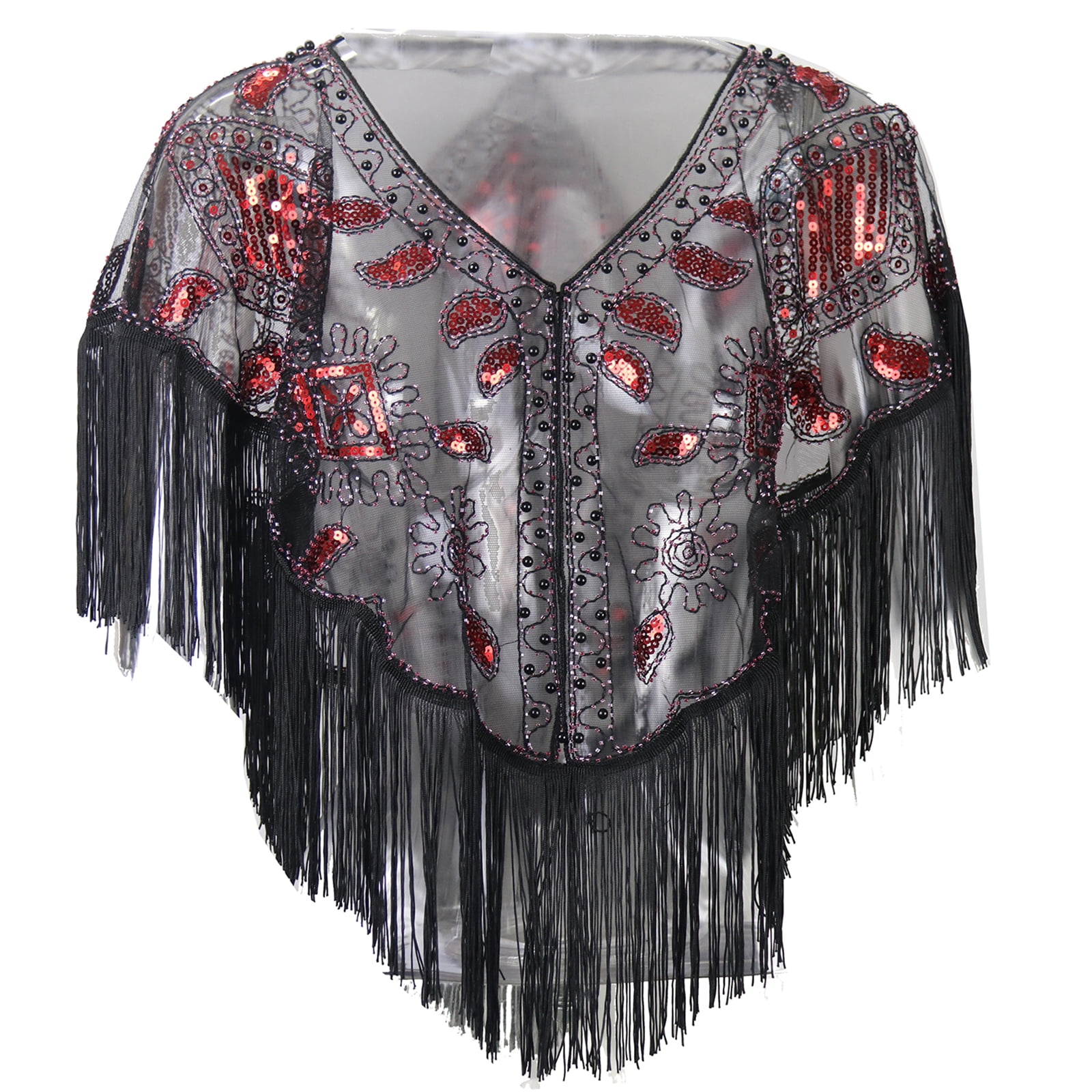 Sheer Mesh Sequin Formal Shoulder Cover Up Roaring 20'S Fringe Shawl ...