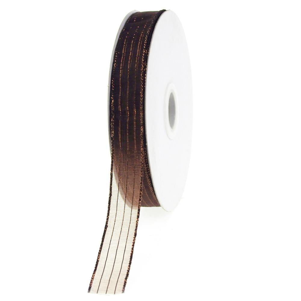 Sheer Metallic Stripe Corsage Ribbon, 5/8-inch, 50-yard, Brown ...
