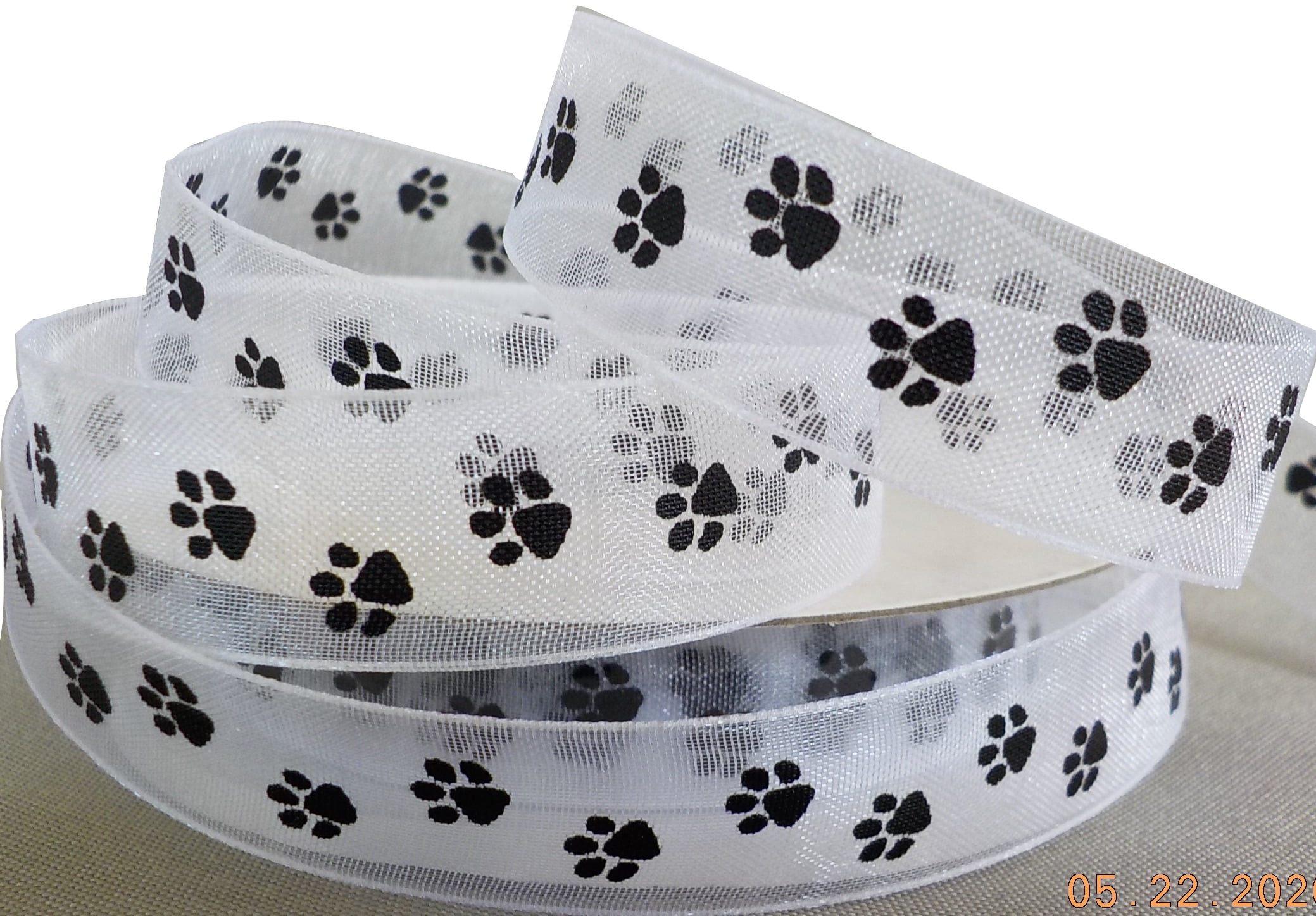 Sheer Paw Print Ribbon | Animal Track Ribbon | White Sheer Black Paw ...