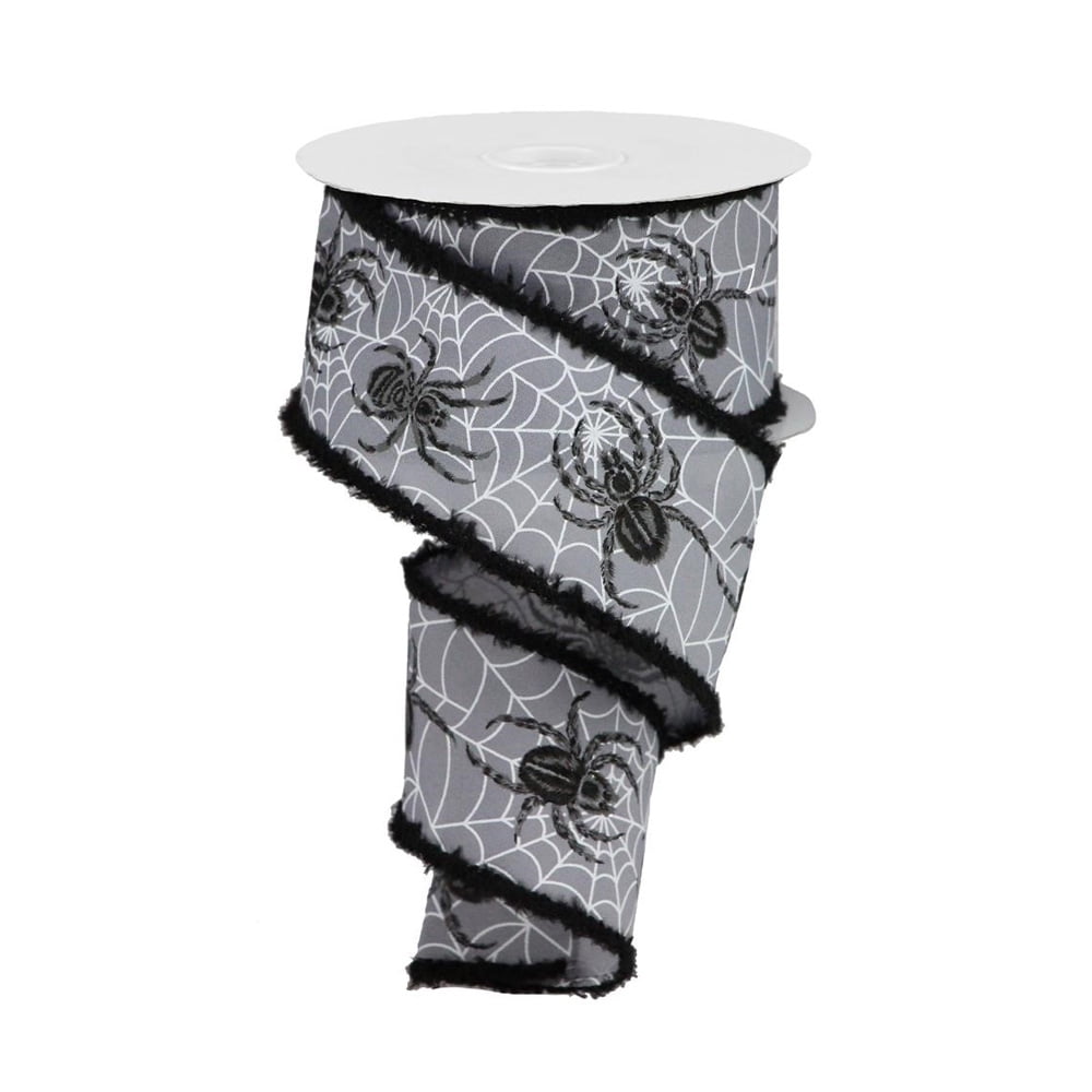 Silver Spiderwebs Halloween Wired Ribbon - 1 1/2" x 10 Yards, Wreath ...