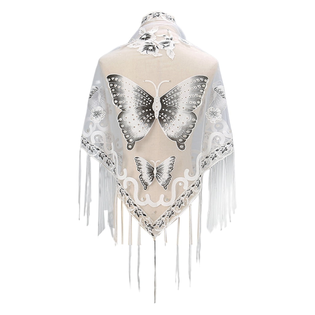 Sheer Shawl Triangle Scarf Formal Shawls And Wrap Butterfly Embroidered ...