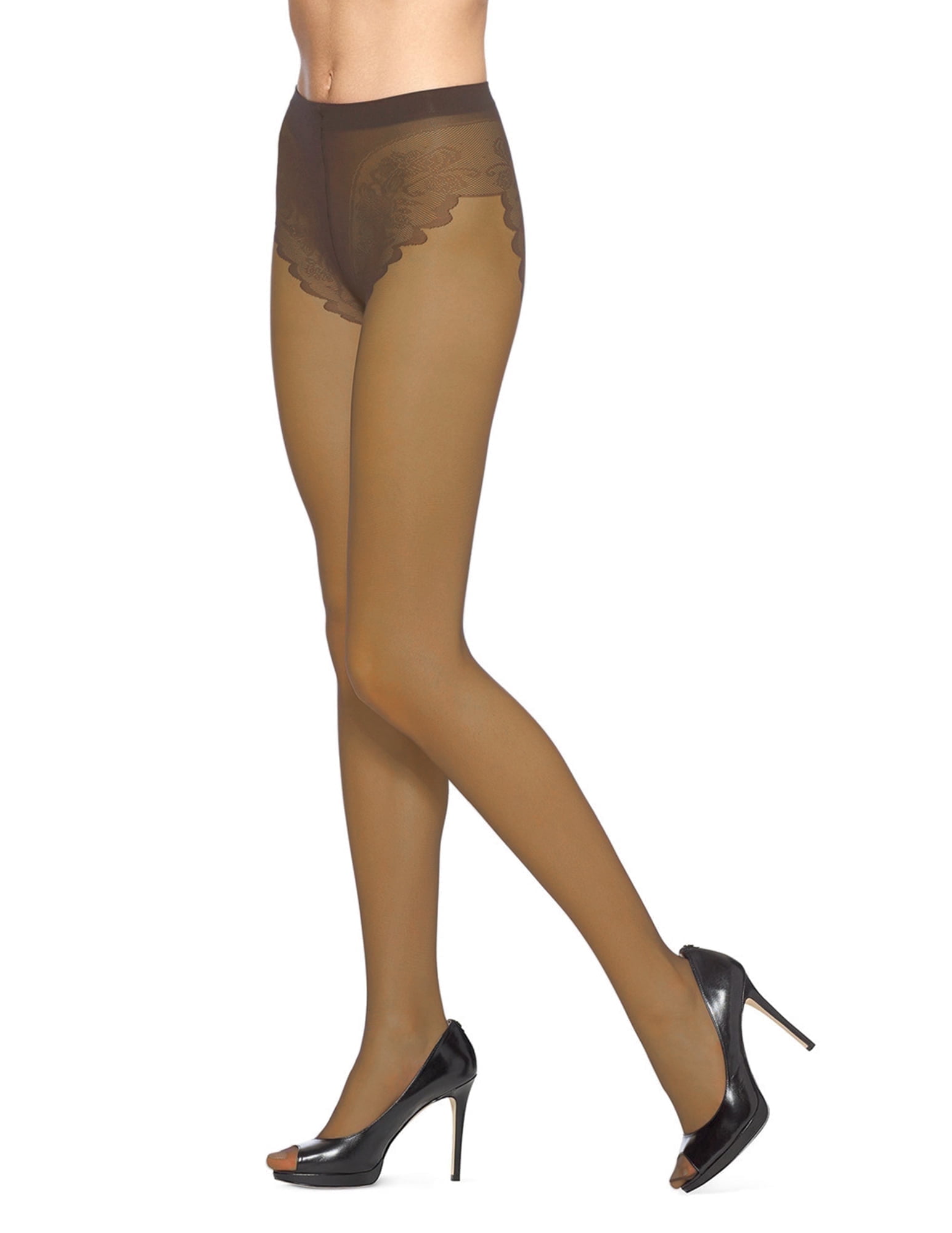 No nonsense Women's Sheer and Silky Lace Panty Pantyhose, Rich Pecan, B ...