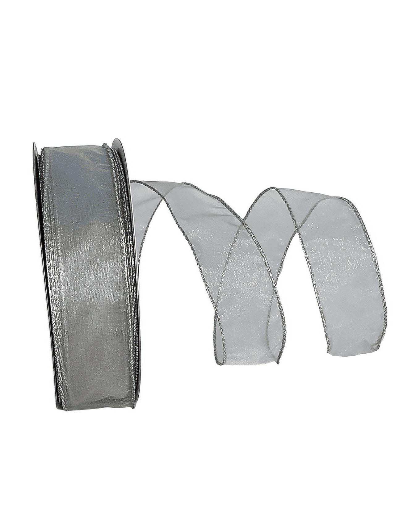 Sheer Silver Metallic Edge Ribbon - 1 1/2" x 50 Yards, Wreath, Wedding ...