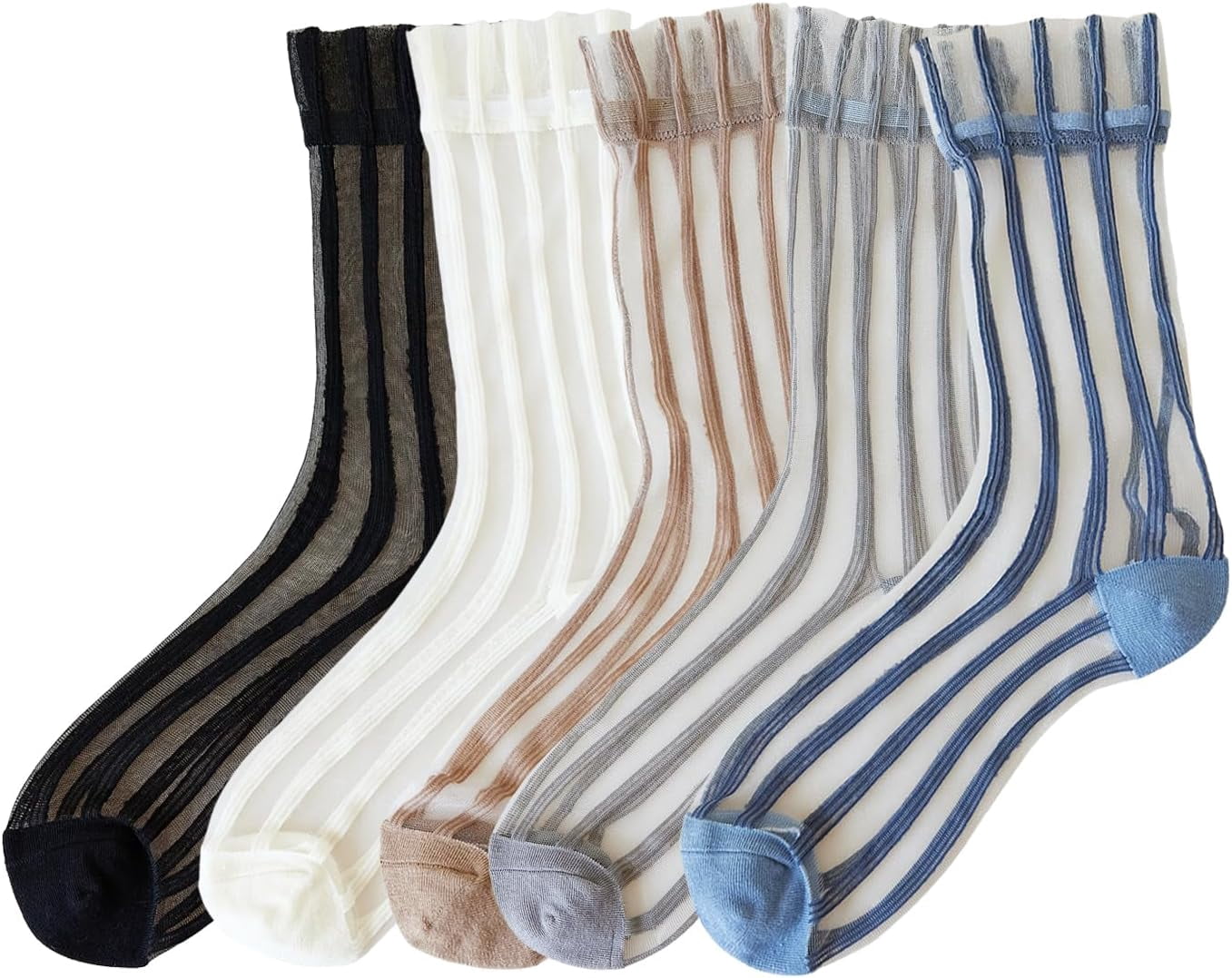 Sheer Socks for Women, Summer Mesh Stripe Patterned Transparent Thin ...