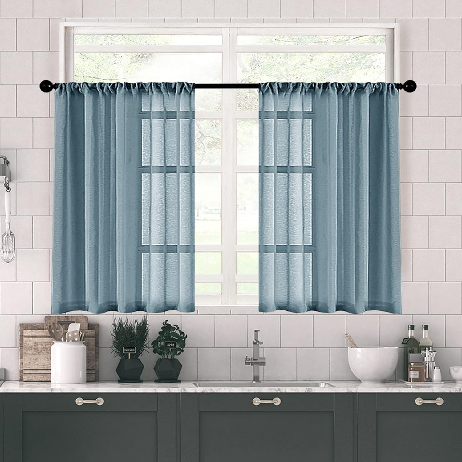Sheer Tier Curtains Blue Haze Short Kitchen Curtains Transparent Light ...