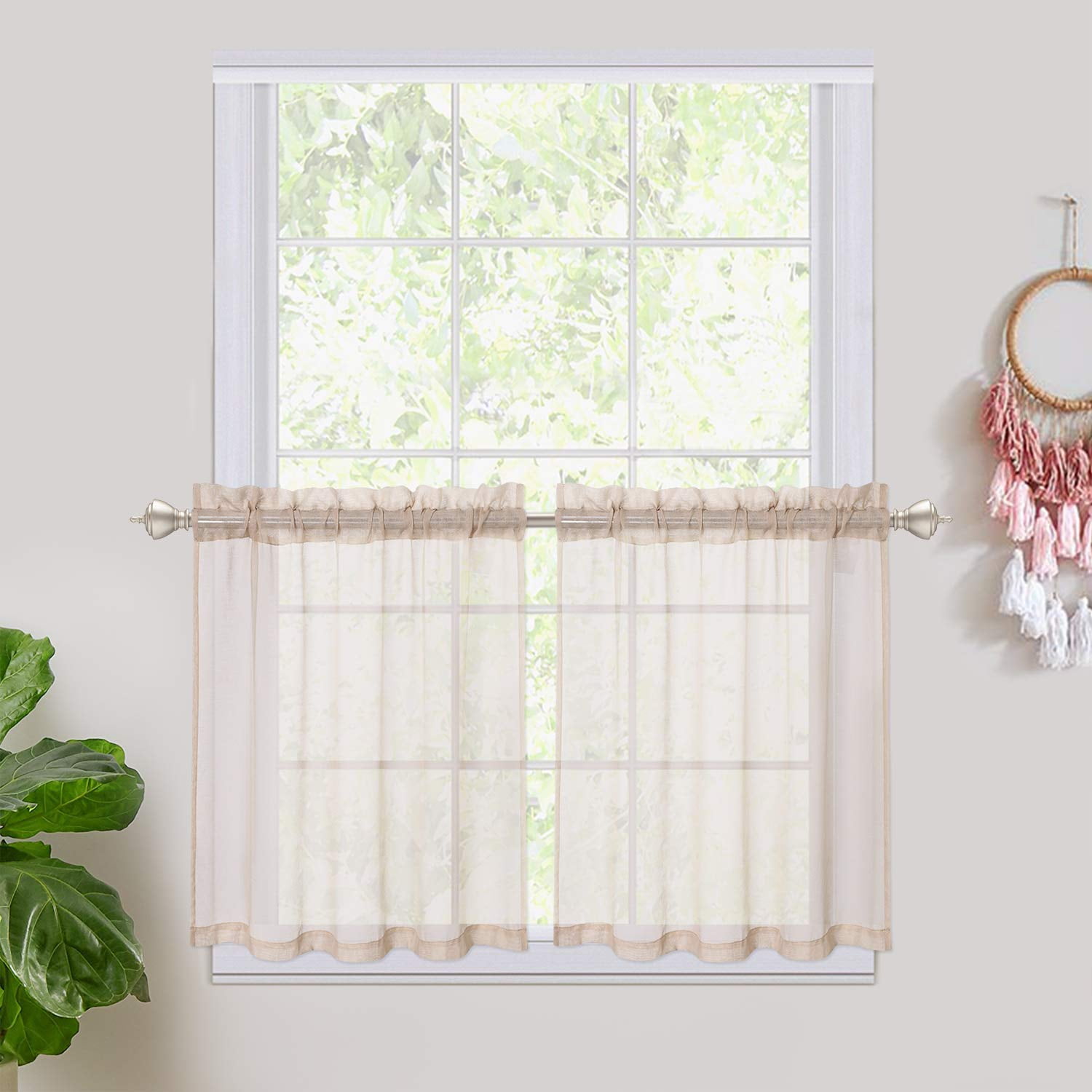 Sheer Tier Curtains for Small Window - Linen Look Textured Privacy Semi ...
