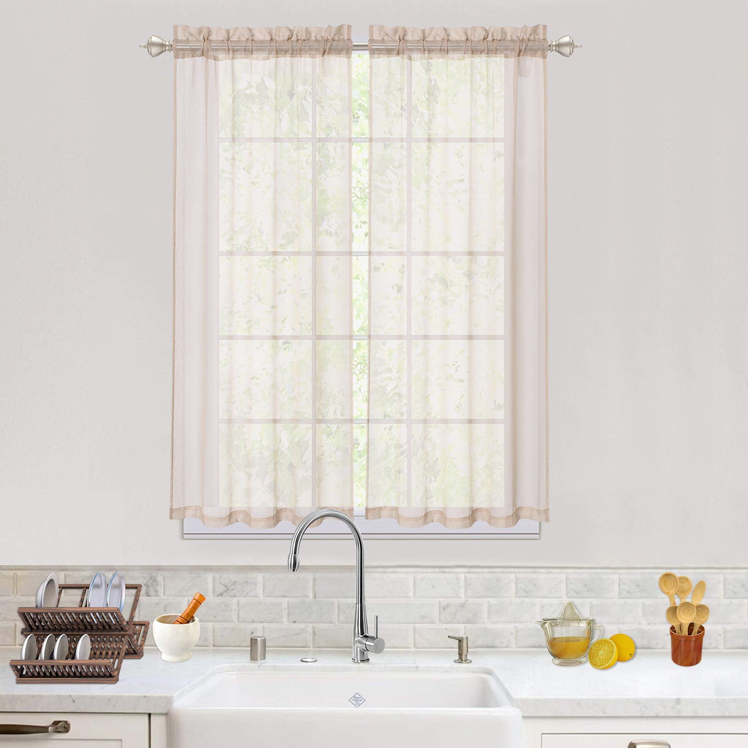 Sheer Tier Curtains for Small Window - Linen Look Textured Privacy Semi ...