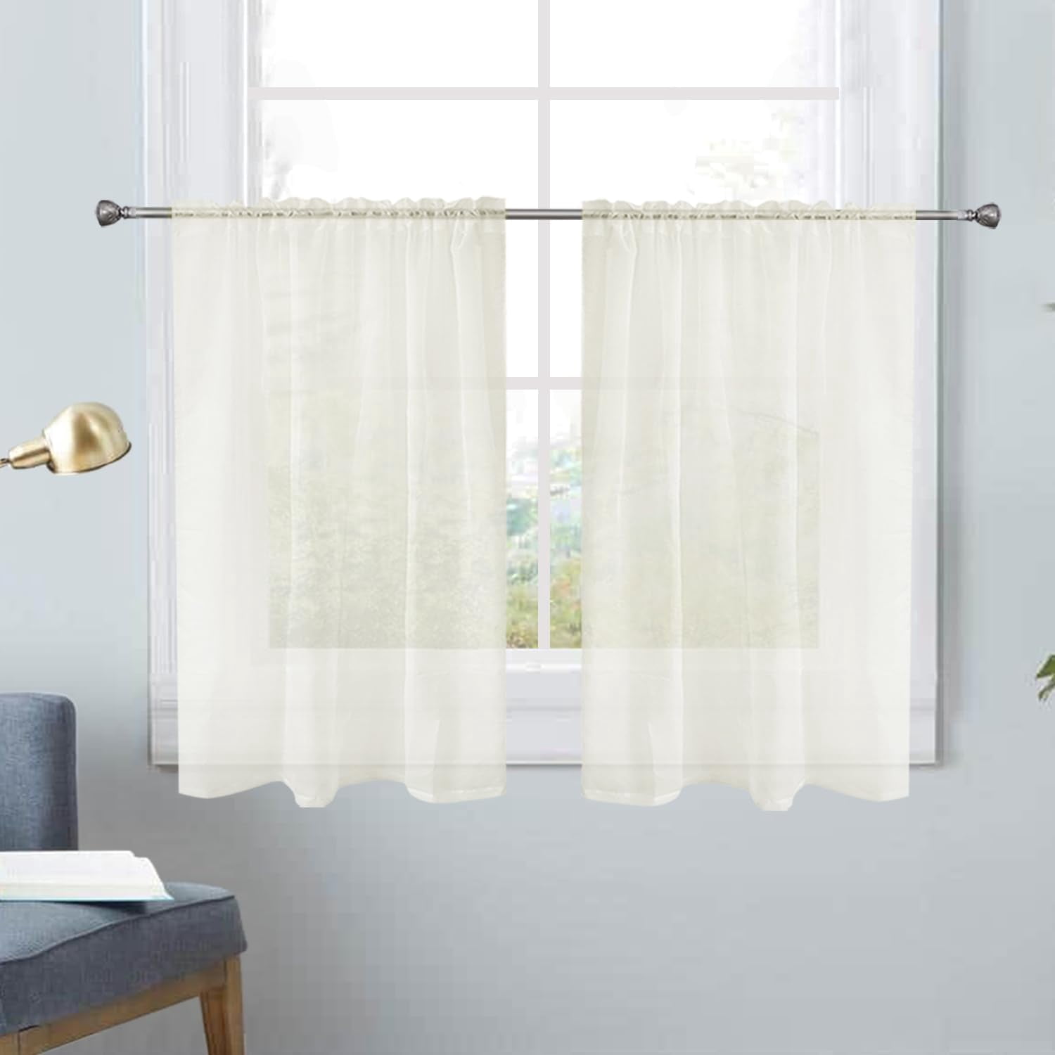 Sheer Valance Curtains White 30 Inch Light Filtering Kitchen Window ...