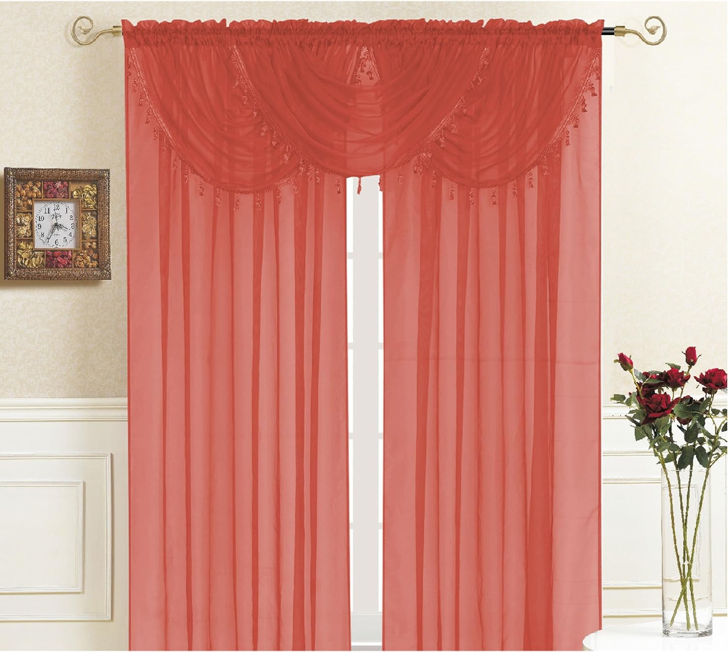 Sheer Valance Rod Pocket, Lightweight Solid Sheer With Tassel Fringe ...