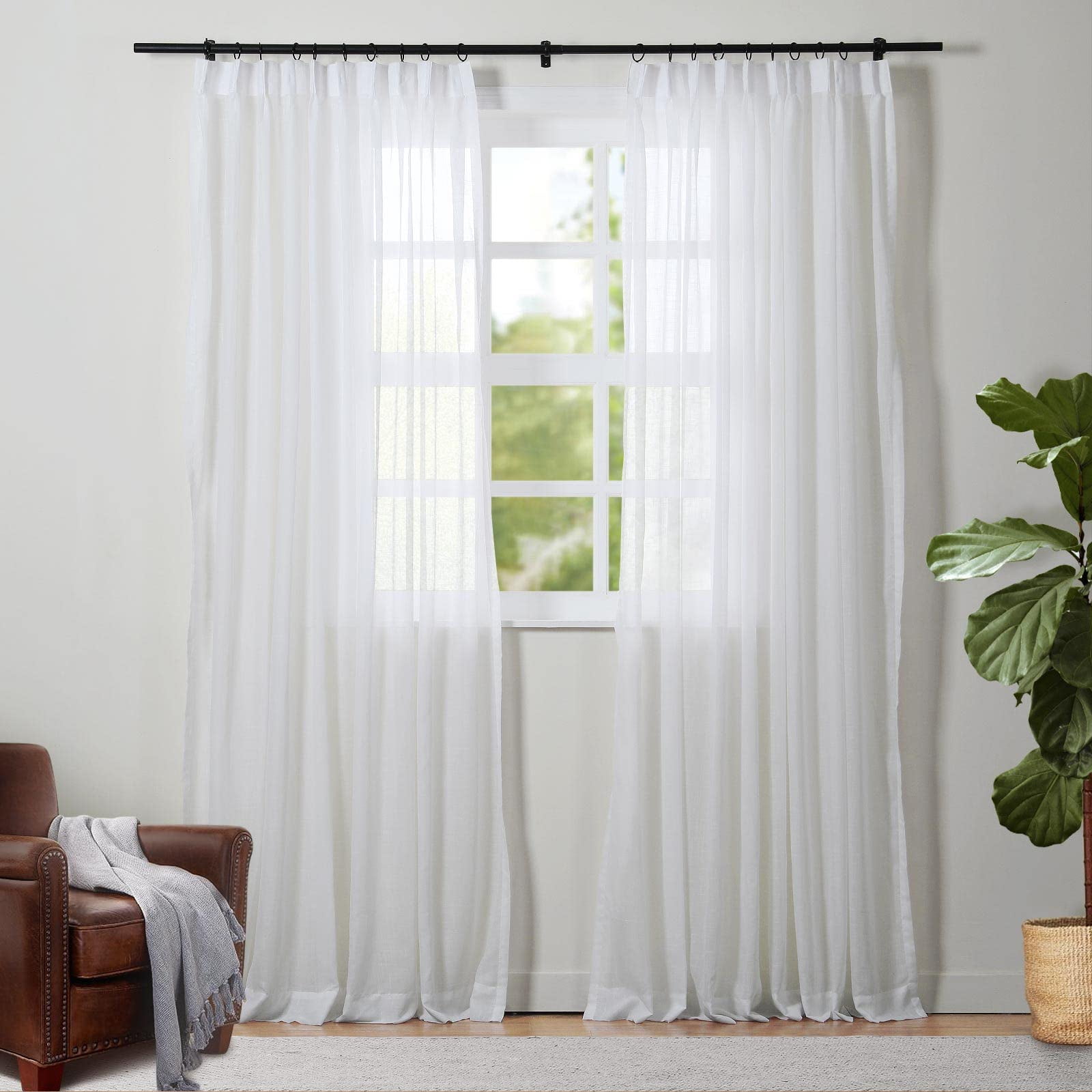 Sheer Voile Drape White 96 Inches Long Lightweight Pinch Pleated ...