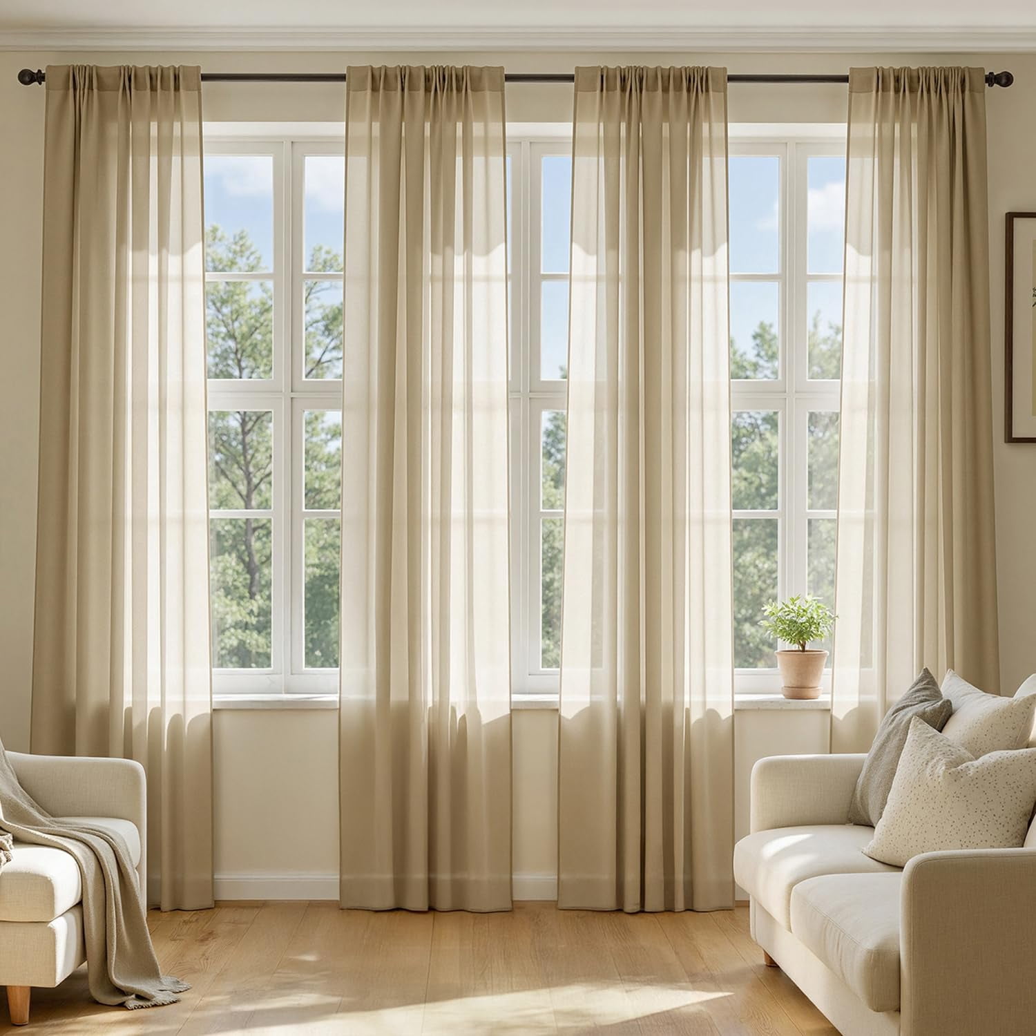 Sheer Voile Drapes, Beige, 42"W x 108"L (Pack of 4), Bedroom Living ...