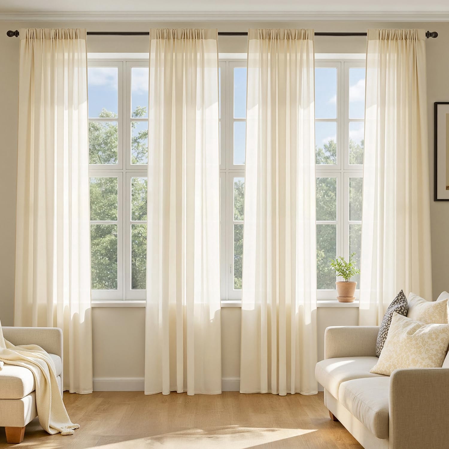 Sheer Voile Drapes Butter Cream 42"W x 108"L (Pack of 4) for Bedroom ...