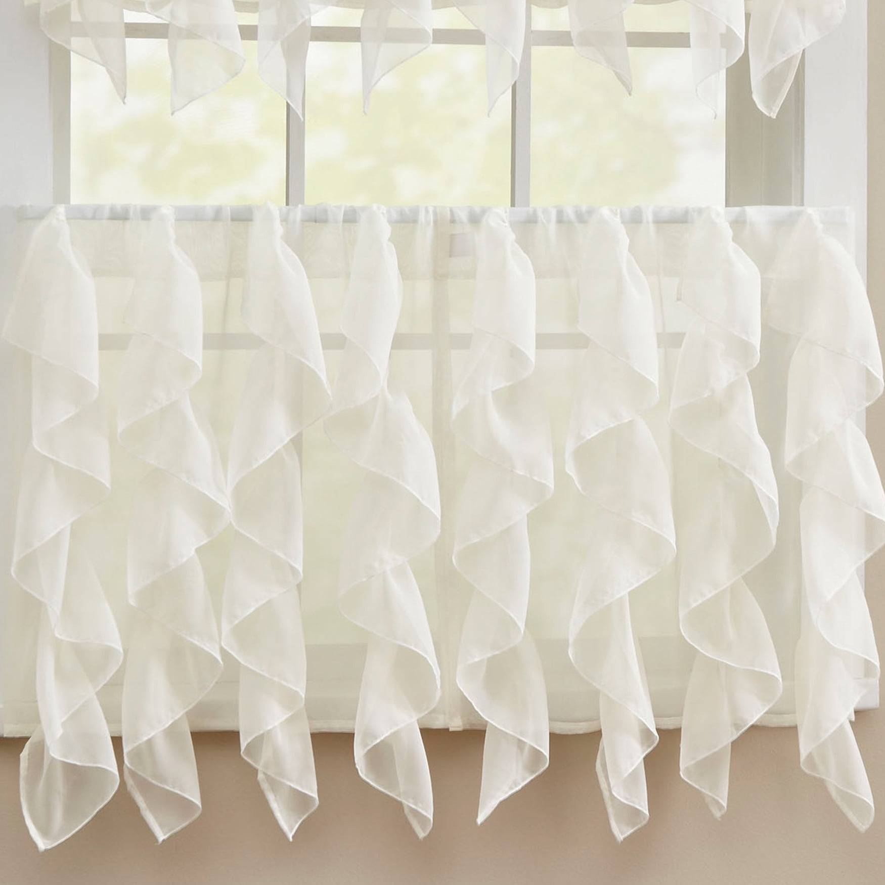 Sheer Voile Vertical Ruffle Window Curtain 24" Tier Pair - White ...