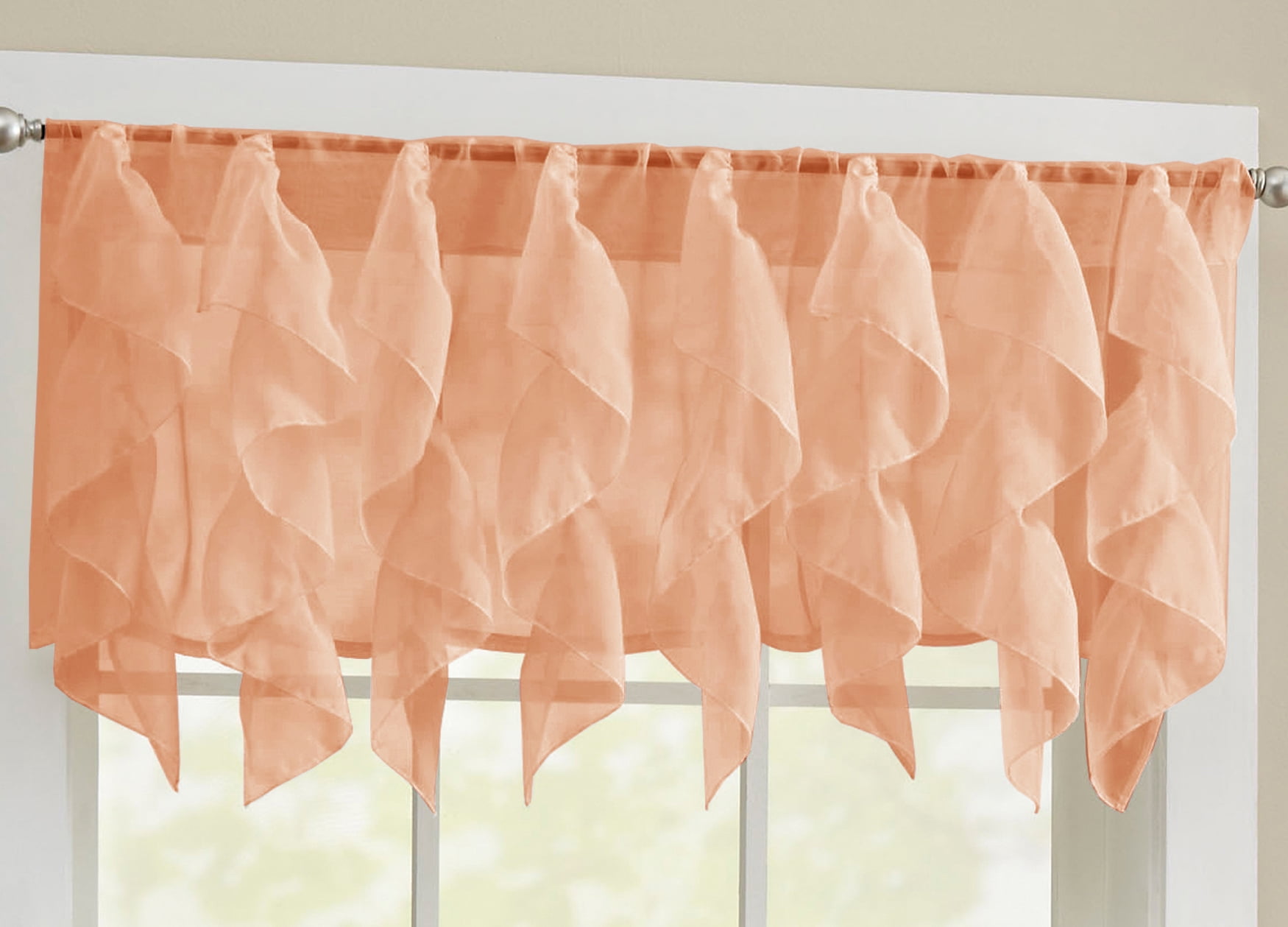 Sheer Voile Vertical Ruffle Kitchen Window Curtain 12" Valance, Shabby ...