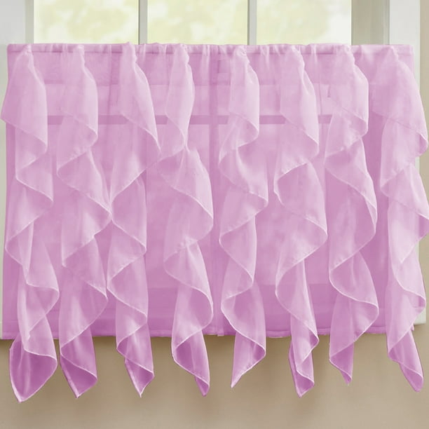 Sheer Voile Vertical Ruffle Window Kitchen Curtain 36" Tier Pair ...