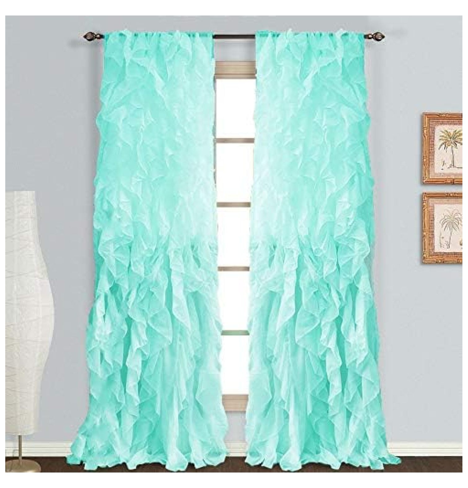 Sheer Voile Vertical Ruffled Window Curtain Panel (Sea Blue, 2 Panels ...