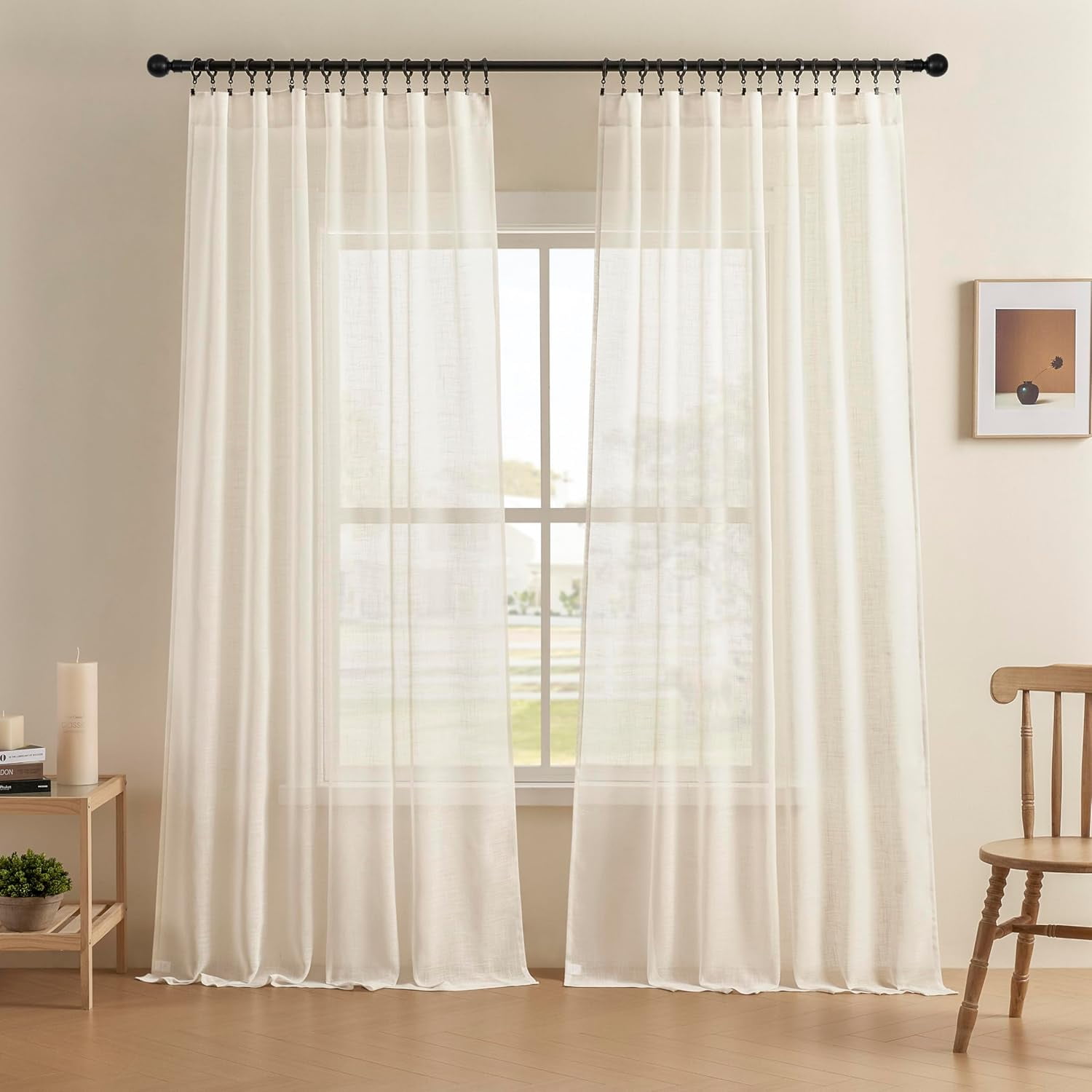 Sheer White Linen Curtains 84 Inches Long, 2 Panel Set for Living Room ...