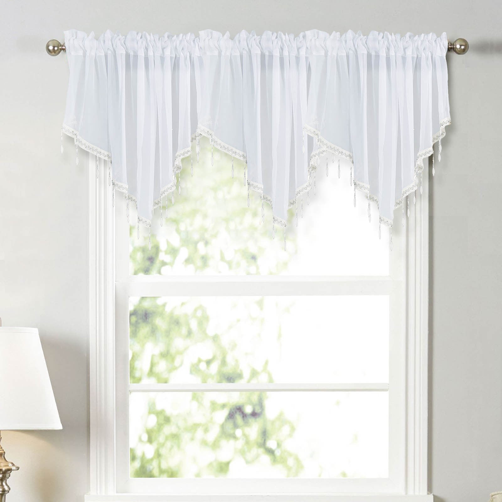 Sheer White Valance for Kitchen,Small Window Lace Curtain Rod Pocket ...