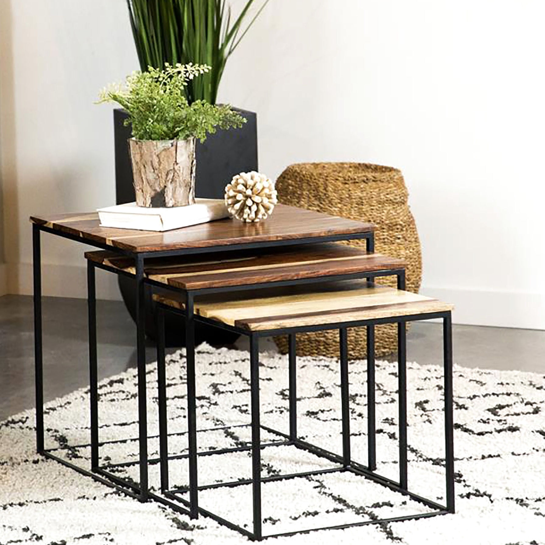 Sheesham Wood 3-piece Nesting Tables / In Rustic Farmhouse Style ...