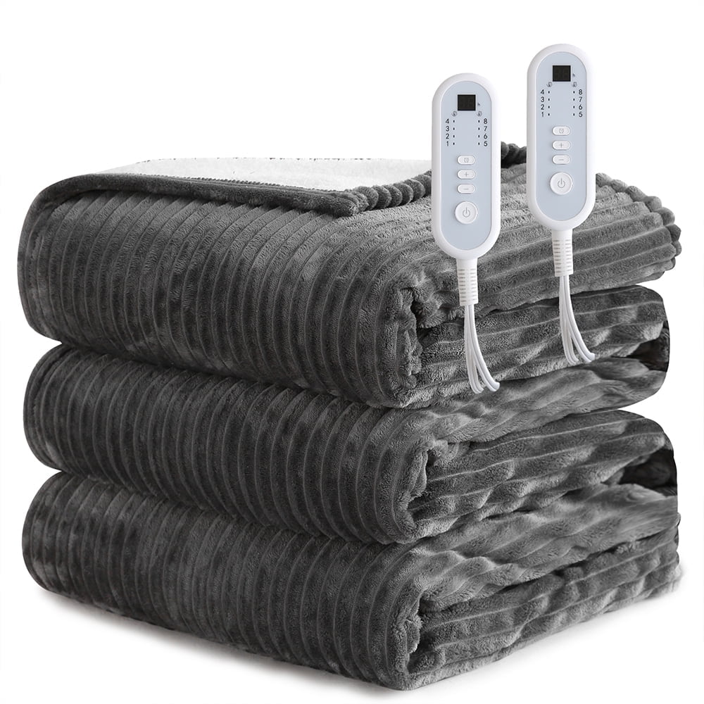Sheet&Joy Heated Blanket Electric Grey Queen - 84"x90" Dual Controllers ...