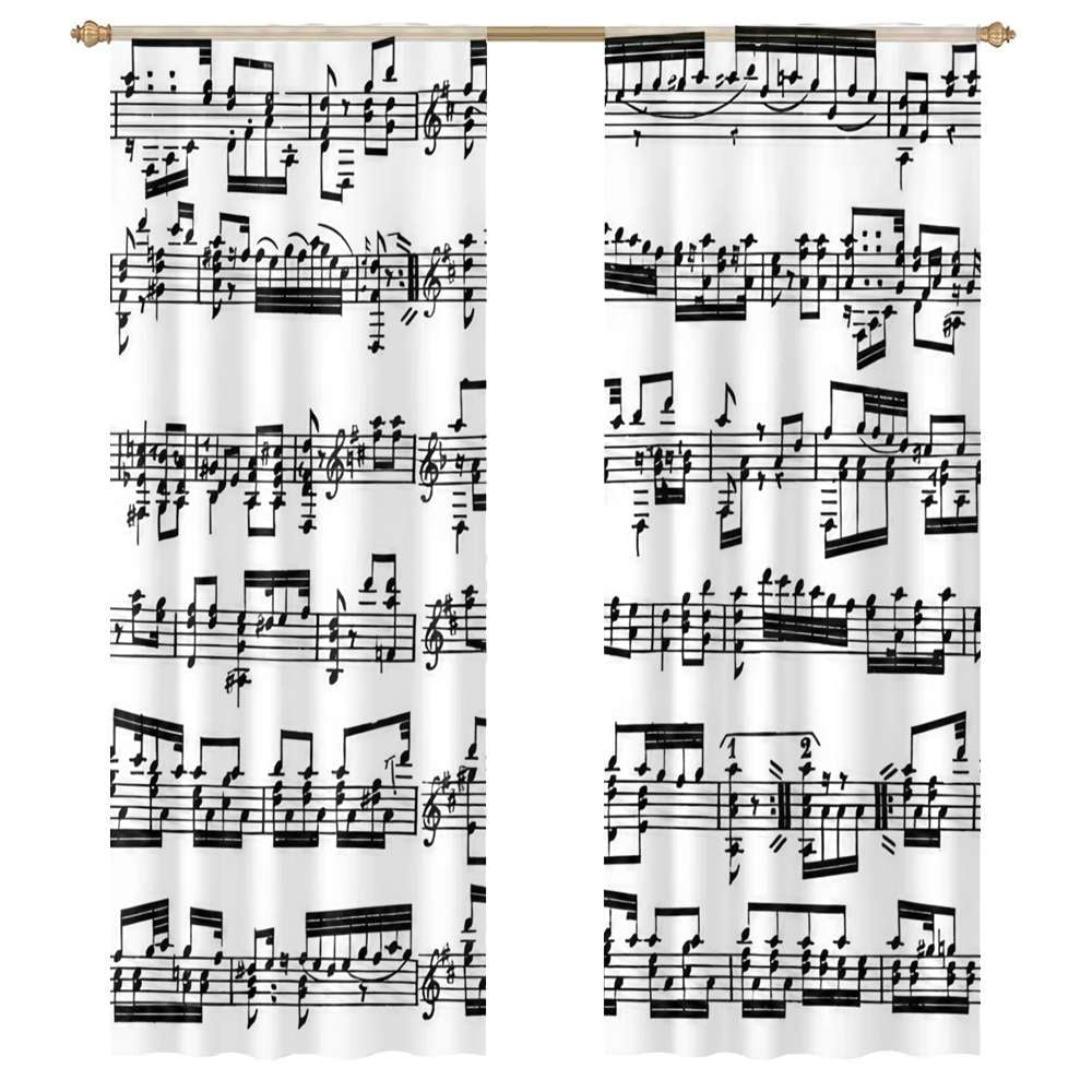 Sheet Music On Light Grey Tulle Curtains For Living Room Chiffon Sheer ...