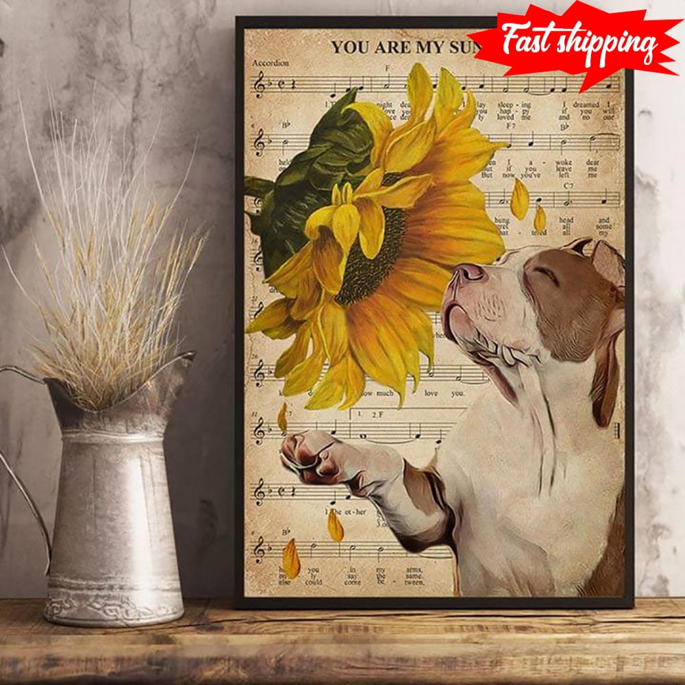 Sheet Music Theme Adorable Pit Bull Smelling A Sunflower You Are My ...