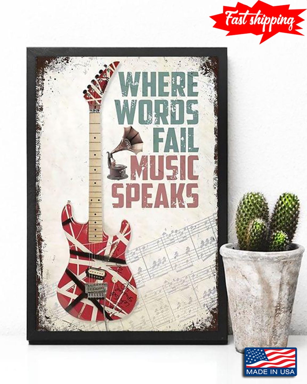 Sheet Music Theme Guitar & Gramophone Where Words Fail Music Speaks 16 ...