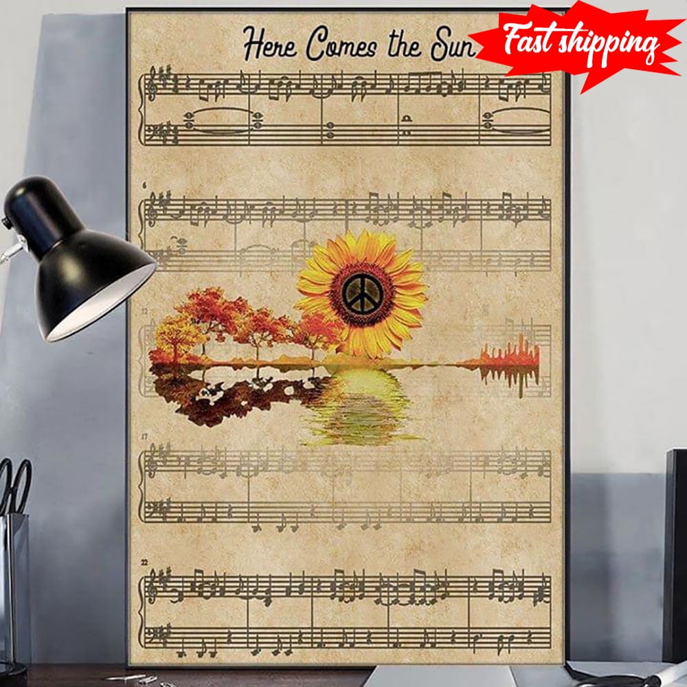 Sheet Music Theme Hippie Peace Sunflower & Guitar Lake Shadow Here ...