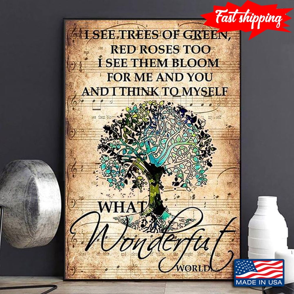 Sheet Music Theme Tree What A Wonderful World I See Trees Of Green, Red ...